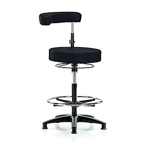 Perch Dental Stool Adjustable Height with Procedure Arm and Foot Ring, Stationary Caps, Counter Height (Black Vinyl)