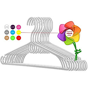 Dream-Home Childrens Plastic Clothes Hangers - 12.6 inch - 360° Swivel Hook - SuperStrong Durable - Side Hooks for Spaghettis & Baby Dresses, Loop for Cascading or Kids Accessories - Set of 20 - White