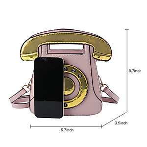 Oweisong Women's Fashion Telephone Shaped Shoulder Handbag Funny Laser Bling PU Phone Crossbody Bag Retro Purse for Girls