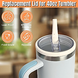 2 Pack 40 oz Tumbler Flip Straw Lid Replacement Compatible with Stanley Quencher, Leak-Proof Splash Resistant Tumbler Top Replacement Reusable Tumbler Cover(Beige)