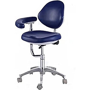 DenFactory Adjustable Height, Backrest & Armrest Dental Stool,360 Degree Rotation Dental Stool Assistant Stool Dental Assistant Chair PU Leather (Blue)