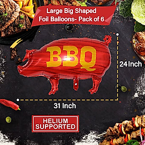 6 Pieces BBQ balloon Pig Shaped BBQ Mylar Foil Balloons for Birthday Barbecue Picnic Cookout Fast Food Snacks Party Decoration Birthday Baby Shower Party Decorations Supplies