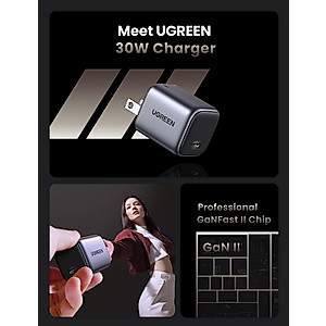 UGREEN Nexode 30W USB C Charger with 60W USB C Cable, iPhone 15 Charger Foldable GaN PPS Compact Fast Wall Charger Block for iPhone 15/14, Galaxy S24 Ultra/S23, Pixel 8 Pro, MacBook Air, iPad Pro