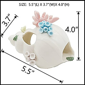 Starryfill Aquarium Decorations White Ceramic Conch Thematic Ornament with Three Holes for Betta Fish Passing or Hiding Safely,Betta Fish Tank for Small and Medium Fish