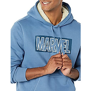 Amazon Essentials Men's Disney Sherpa-Lined Pullover Hoodie Sweatshirts, Marvel Logo, Medium