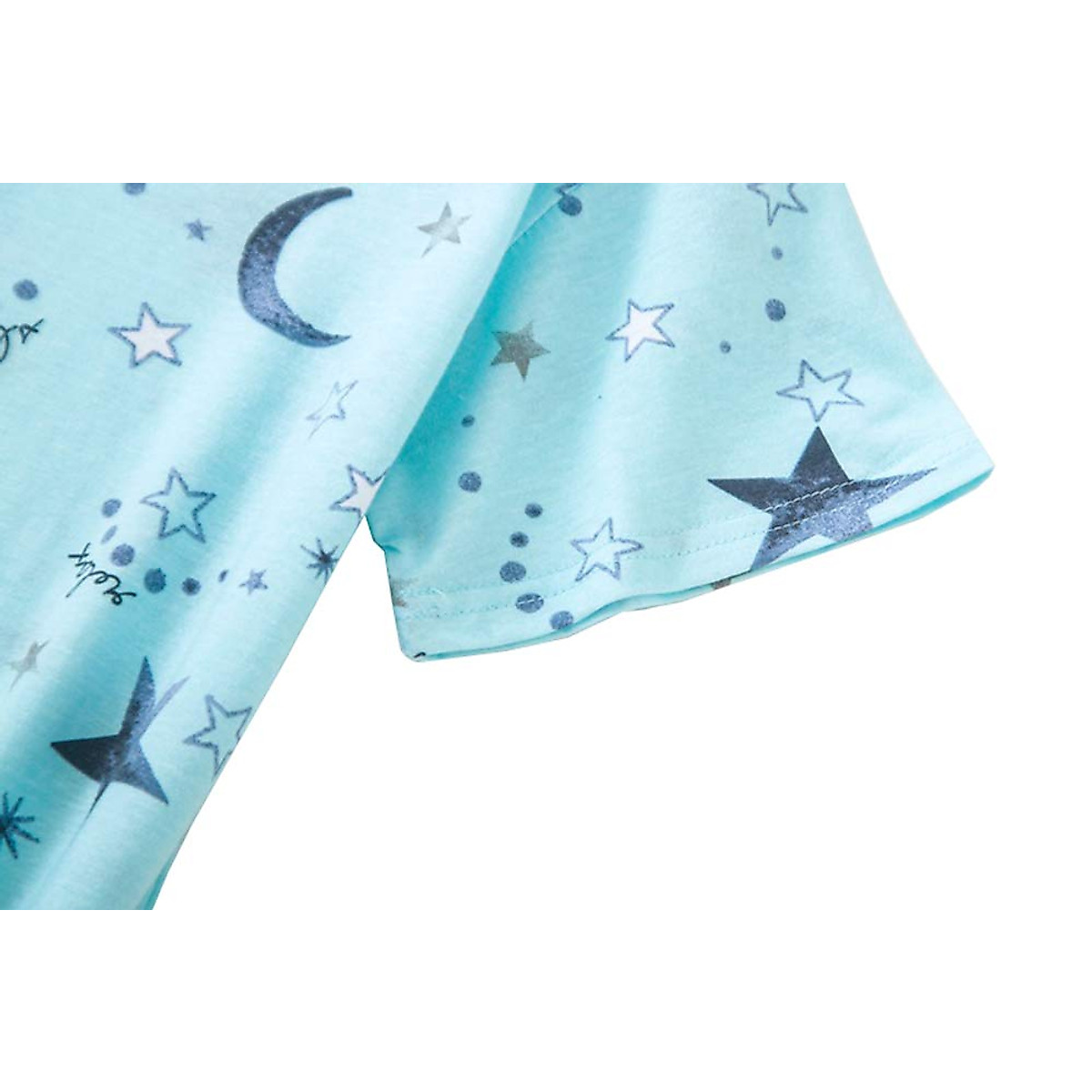 CHUNG Women Short Sleeve Shirt Pajamas Set with Shorts Bottom Pants Cotton V-neck Cute Pjs Sleepwear Lounge Wear Plus Size Summer (X-Large, Blue Star)