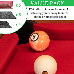 K66 Rubber Bumpers Replacement (Pack of 6) for 8ft Pool Table, Billiard Rail Cushions with 8 Corner Pocket Facings & 4 Side Pocket Facings