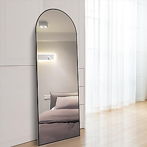 RACHMADES 64"x21", Body Floor Mirror with Stand, Standing Hanging or Leaning Against Wall for Bedroom, Sleek Arched-Top , Modern Full Length Mirror