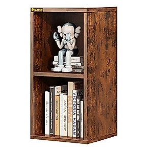 ALISENED Small Bookshelf, Wooden Stackable Cubby 2 Cube Shelf, Modern Small Spaces Storage Organizer Bookcase Display Rack for Bedroom, Library, Living Room, Home, Office Decor,Brown