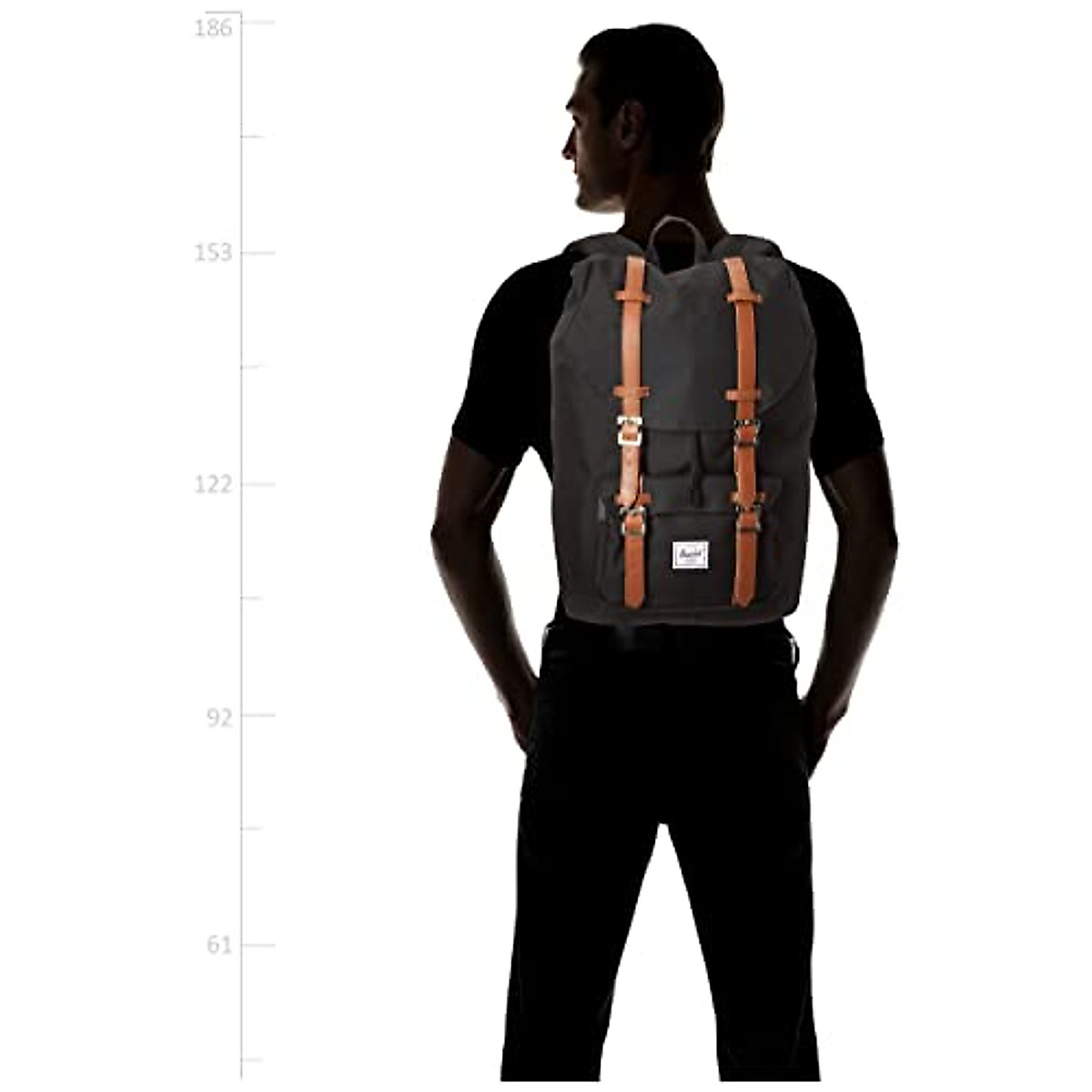 Herschel Little America Laptop Backpack, Black/Tan Synthetic Leather, Mid-Volume 17.0L