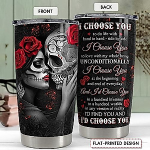 SANDJEST Couple Tumbler 20oz Gifts for Wife Husband Skull Couples Stainless Steel Tumblers Coffee Travel Mug Cup Romantic Gift for Valentine Birthday Anniversary Christmas
