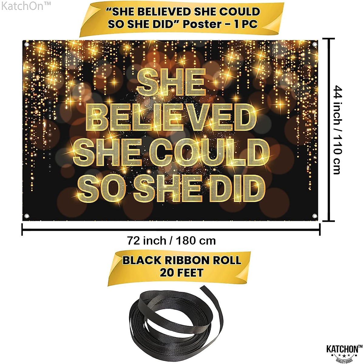 KatchOn, She Believed She Could So She Did Banner - XtraLarge 72x44 Inch | Congratulations Banner, Congratulations Decorations | 2024 Graduation Party Decorations, Graduation Decorations Class of 2024
