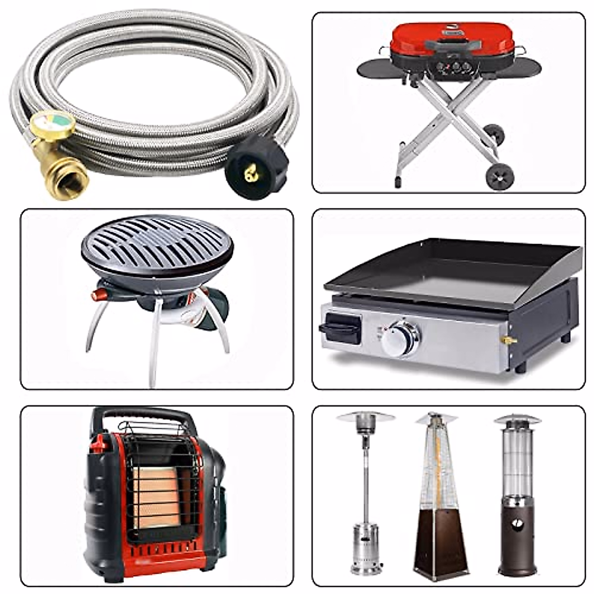 GardenNow Upgraded 12 FT Propane Tank Extension Hose Braided with Gauge, QCC1/Type 1 Tank Extension Hose, Acme to Male QCC/POL Fitting, Leak Detector Replacement for Propane Tank Appliances, Gas Grill