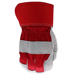 Boss Men's Guard Split Cowhide Leather Palm Work Gloves, Safety Cuff, Leather Knuckle Strap, Wing Thumb, Abrasion Resistant, Red/Gray, X-Large (B71011-XL)