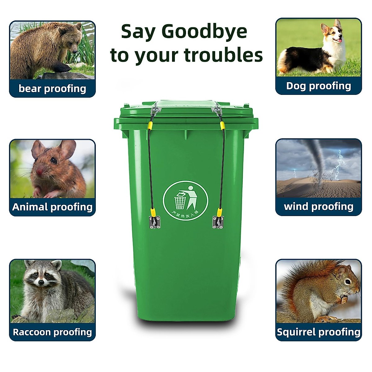 Suohanfei 2 Pcs Trash Can Lock for Animals, Raccoon Bear Proof Trash Can Lid Locks, Universal Outdoor Garbage Can Lock（Black）