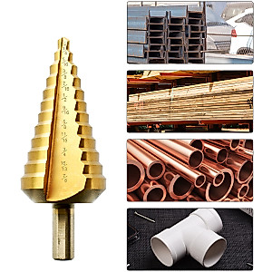 YENJO 6 Pcs HSS Step Drill Bits Set & Automatic Center Punch, Titanium-Plated High Speed Steel Drill Bits Set with Aluminum Case, Multiple Hole Stepped Up Bits Kit for Plastic, Wood, Metal