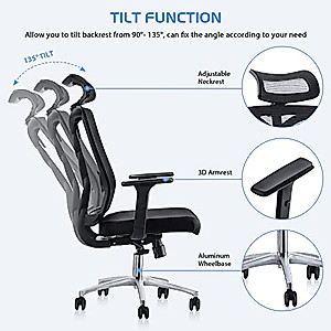 Office Chair Ergonomic,Computer Chair with Neck and Lumbar Support,Mesh Office Chair with Adjustable Headrest,Backrest,Armrest & Seat Depth,Thick Seat Cushion,Office Chairs for Home Office,Black