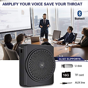 WinBridge Wireless Voice Amplifier Wireless Microphone Headset, 16W Bluetooth Speaker and Microphone Portable Pa for Teachers, Tour Guides, Coaches, Elderly Etc S619UHF