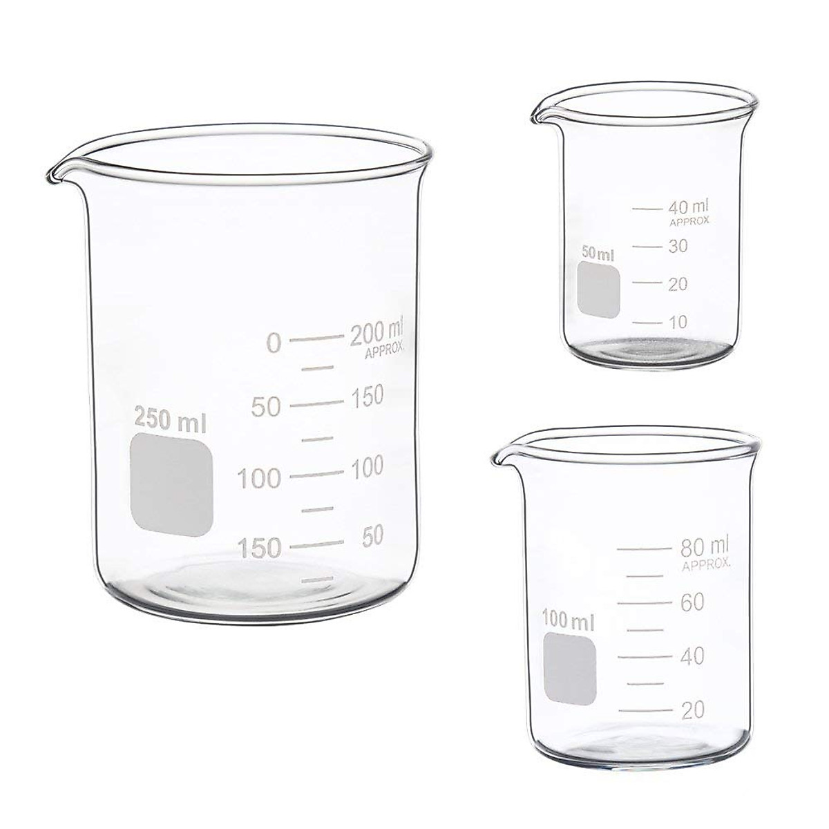 Glass Measuring Low Form Beaker Set 50ml 100ml 250ml Thick Glass Graduated Measuring Cylinder Set 5ml 10ml 50ml 100ml Glass Stirring Rod 12" Long