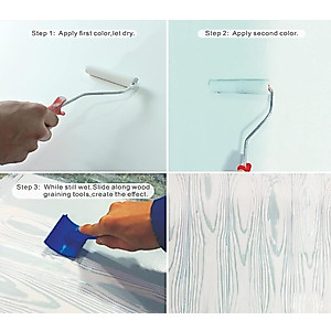 H HAGU LANDE Wood Grain Tool,Woodgraining Tool Kit Textured Paint Roller Soft Rubber, Natural Wood Grain Painting Maker Tool for DIY Wall Room Decor(3PCS)