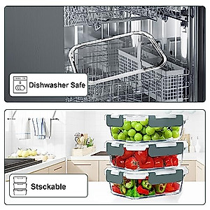 VERONES 10 Pack 22 OZ Glass Meal Prep Containers, Airtight Glass Lunch Containers Set, Glass Food Storage Containers with Lids,BPA-Free, for Microwave, Oven, Freezer & Dishwasher Friendly,Grey