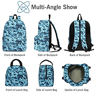 Camo 2-in-1 Backpack Set for Boys, Classic Camoflauge Kids School Backpack with Lunch Box Bag Combo, Lightweight Youth School Bags Bookbags 2pcs Set for Teen Students Travel Outdoor, 17 IN