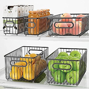 mDesign Metal Farmhouse Kitchen Pantry Food Storage Organizer Basket Bin, Wire Grid Design - for Cabinets, Cupboards, Shelves, Countertops - Holds Potatoes, Onions, Fruit, Extra Large - Graphite Gray