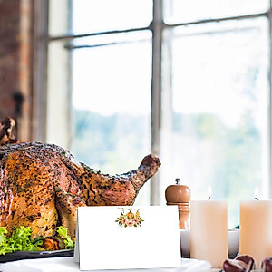 Fall Thanksgiving Table Place Cards, Orange Pumpkin Blank Seating Place Card for Table, 25 Pack Buffet Food Tent Labels, Double Design Name Cards, Thanksgiving Day Party Decorations(01)