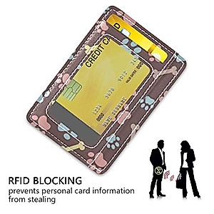 Linomo Thin leather Card Holder and Money Clip Vintage Dog Paw Print Bones Wallet RFID Blocking for Men & Women
