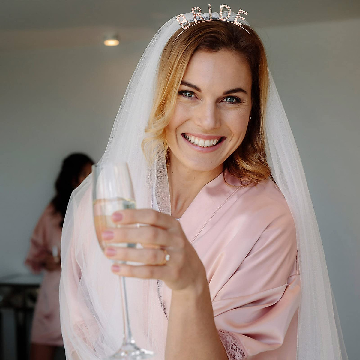 KICOSY Bride Tiara Birde Headband Bachelorette Party Favors Rhinestone Wedding Bridal Headbands Bridal Shower Decorations Bridal Shower Gifts Rose Gold