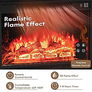 YESHOMY Electric Fireplace TV Stand for Televisions up to 65+ Inch, Media Entertainment Center Console Table with Four Open Storage Shelves & Cabinets, 58 Inch, Black