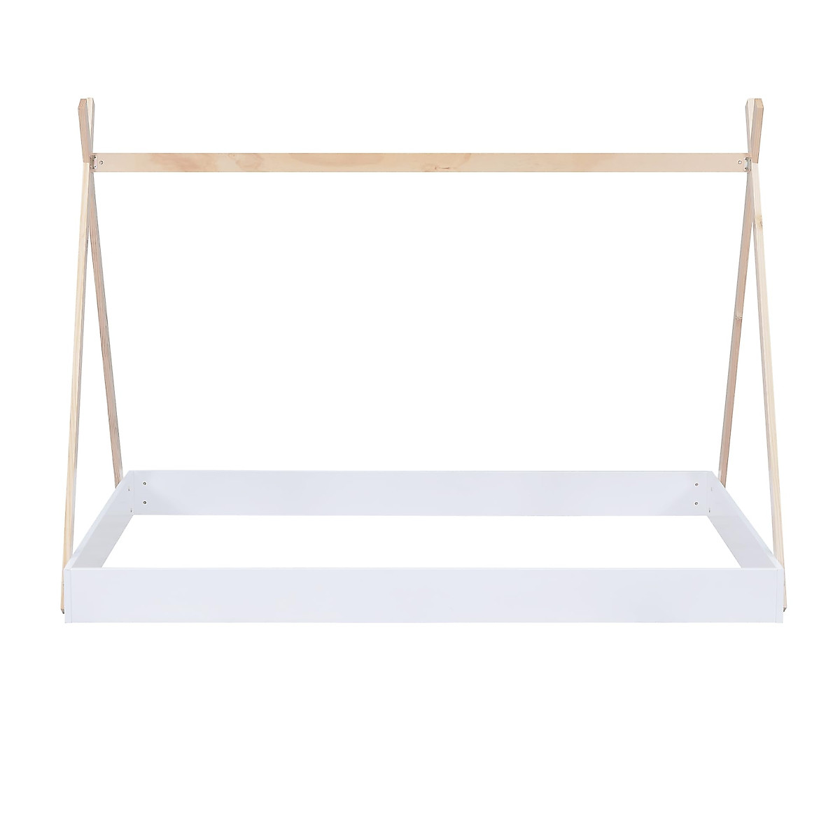 RORIGAT Full Size Tent Floor Bed with Triangle Structure,Wood Bed Frame for Girls and Boys,White+Natural