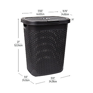 Mind Reader 50L Slim Laundry Hamper, Set of 2, Clothes Basket, Lid, Wicker Design, Plastic, 17.65"L x 13.75"W x 21"H, Black