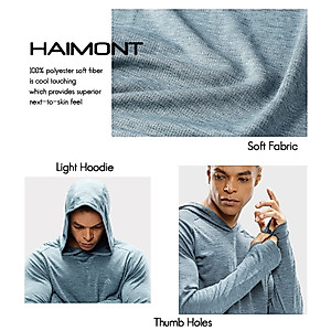Haimont Men's UPF 50+ Sun Protection Hoodie Shirt Long Sleeve Rash Guard Fishing SPF Outdoor UV Shirt Lightweight, Haze Blue, XL