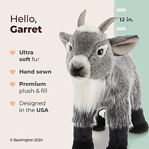 Bearington Garret Plush Gray Goat Stuffed Animal, 12 Inches