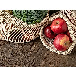 WHITEWRAP Reusable Mesh Bags with Drawstrings | 10”x18” Large |6-Pack |Eco Friendly Bags, Food Storage, Natural Cotton, Biodegradable Fabric Bags, Snack Bags, Cloth Bags, Gift Bag for Halloween