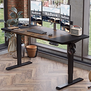 Radlove Electric Height Adjustable Standing Desk, 63x 30 Inches Stand Up Desk Workstation, Splice Board Home Office Computer Standing Table Ergonomic Desk (Black+ Brown, 63x30'')