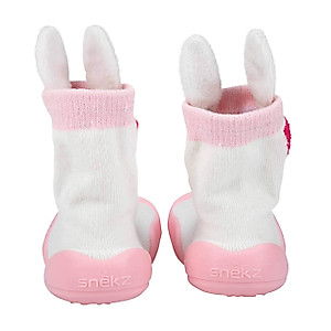 Nuby Snekz Comfortable Rubber Sole Sock Shoes for First Steps- Pink Unicorn/Large 22-30 Months
