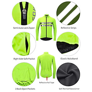 WOSAWE Men's Thermal Fleece Cycling Jacket Winter Biking Jersey Long Sleeves Reflective Bike Outfit, Green XL