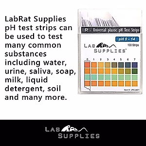 Plastic pH Test Strips, Universal Application (pH 0-14), 100 Strips | for Saliva, Soap, Urine, Food, Liquids, Water with Soil Testing, Lab Monitoring, etc.