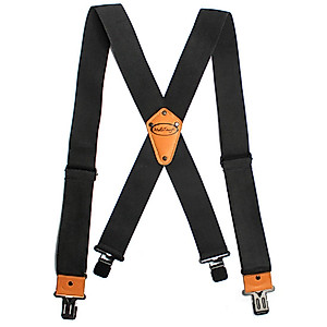 Melo Tough Men's Industrial Strength Suspenders Partial Elastic Tradesperson's Suspenders 2 inch Wide Tool Belt Suspenders (Black)