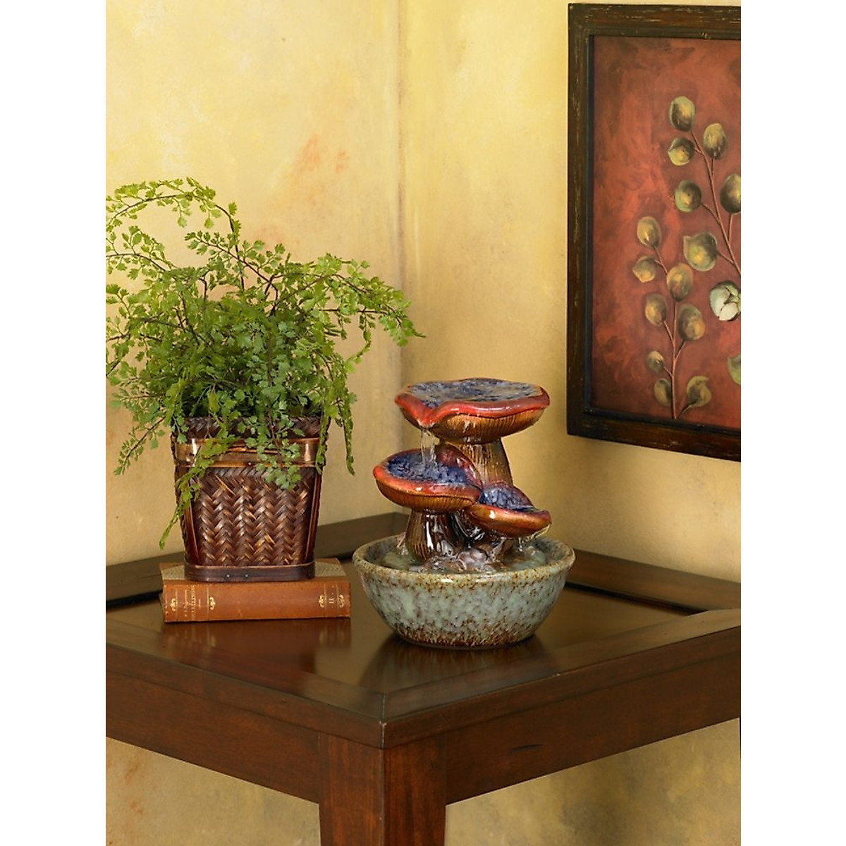 Toadstool Rustic Zen Indoor Cascading Small Tabletop Water Fountain 3-Tier Ceramic 9 1/4" for Table Desk-Top Home Office Bedroom House Relaxation Living Room - John Timberland