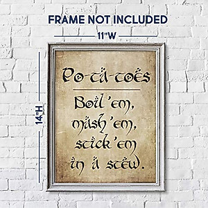 Potatoes Wall Art - Samwise Gamgee Potato Funny Definition Calligraphy Style - Perfect Gift for LOTR Fans - 11x14 - Unframed