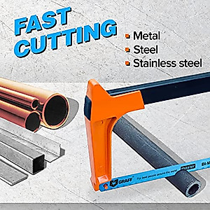 GRAFF Bi-Metal Molybdenum Hacksaw Blades 12 Inch for Metal and Steel Cutting 24 tpi - Handsaw Blades Replacement HSS