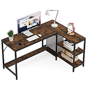 Tribesigns L Shaped Desk with Storage Shelves, Reversible Computer Desk Gaming Desk for Home Office Workstation, Rustic Brown