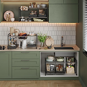 NETEL Under Sink Organizer, Expandable Cabinet Shelf Organizer 2 Tier Under Bathroom Storage Rack with Removable Panels,Multi-Use for Under Kitchen Bathroom Sink Organizers and Storage