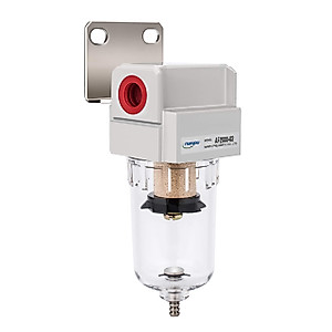 NANPU 1/4" NPT Compressed Air Line Filter, 5 Micron Brass Element, Bracket, Poly Bowl, 145 psi