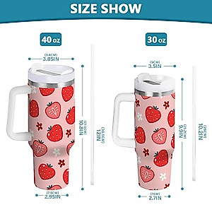 ARGTILDN 30 oz Tumbler Strawberry Flower Cartoon Insulated Travel Mug with Handle and Straw Lid Stainless Steel Vacuum Coffee Cup Tea Beverage Container Water Bottles for Car Sports office
