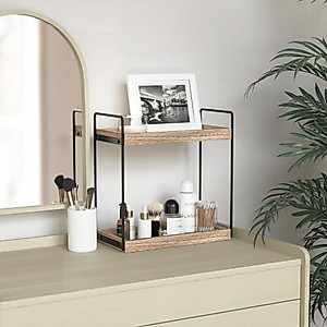 2-Tier Bathroom Counter Organizer, Countertop Perfume Tray and Vanity Organizer, Cosmetic Organizer Countertop, Wood Tray for Kitchen Storage, Bathroom and Skincare Organization - Carbonized Black