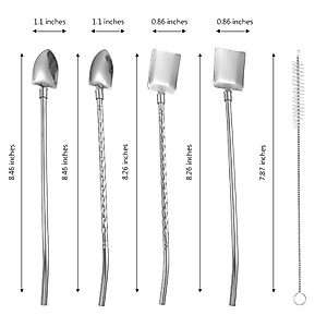 GREBAI ice tea spoons long handle 8.46 inches Long of Watermelon Spoon Stainless Steel cocktail stirring spoon Suitable for Coffee Spoons Dessert Spoon Ice cream scoop Straw Spoon 4-piece set (Silver)